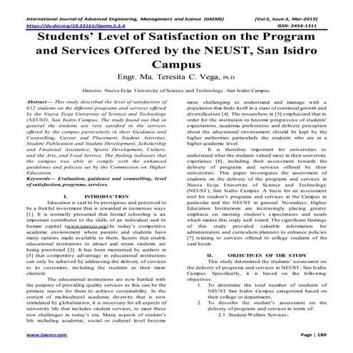 Students’ Level of Satisfaction on the Program and Services Offered by ...