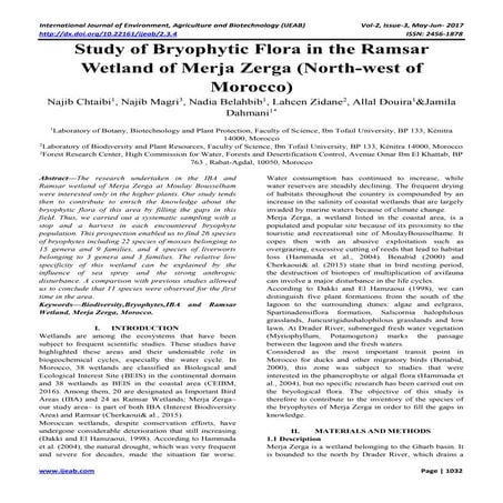 Study of Bryophytic Flora in the Ramsar Wetland of Merja Zerga (North ...