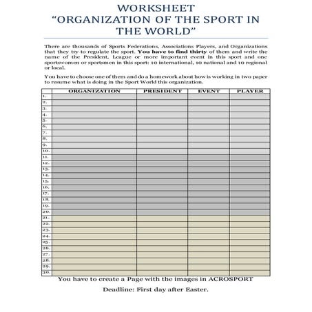 4st year worksheet world organization in the sport | PDF