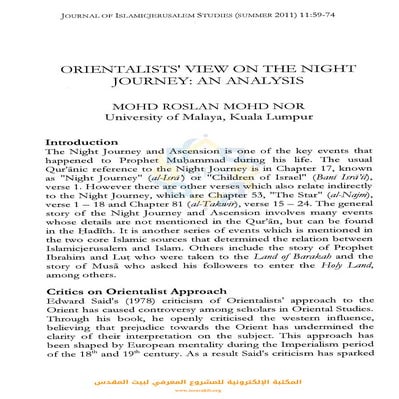ORIENTALISTS' VIEW ON THE NIGHT JOURNEY: AN ANALYSIS | PDF