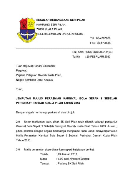 SURAT JEMPUTAN KE MAJLIS ANUGERAH CEMERLANG | PDF