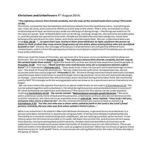 4th August 2016 - Christians and unbelievers | DOCX