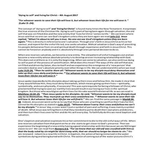 4th August 2017 Dying To Self And Living For Christ Docx