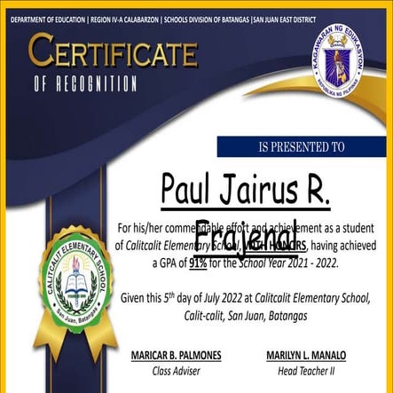 certificate of recognition first Quarter | PDF