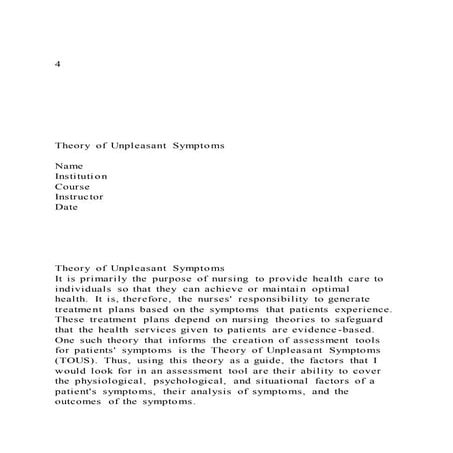 4Theory of Unpleasant SymptomsNameInstitutio | DOCX
