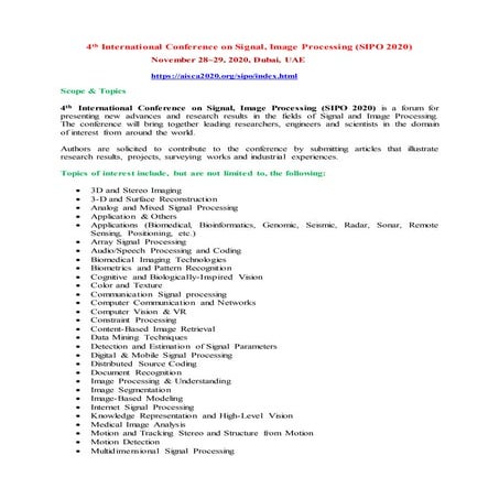 10th International Conference on Signal, Image Processing (SIPO 2026) | PDF