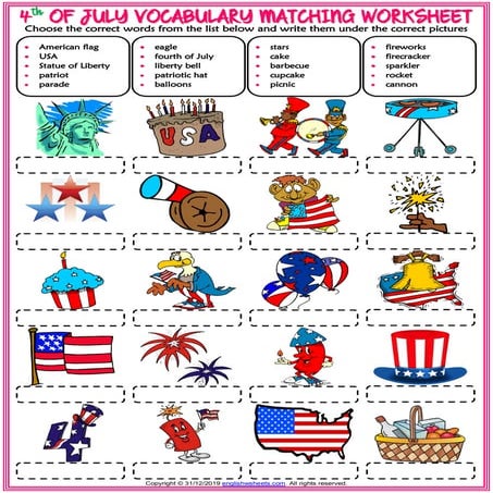 4th of july vocabulary esl matching exercise worksheet for kids.pdf