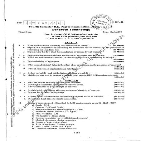 4th semester VTU BE CV question papers from 2010 to dec 2015 | PDF