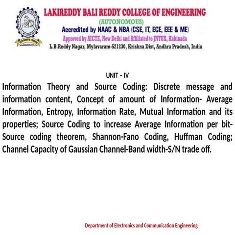 Innformation theory in digital communication | PPT