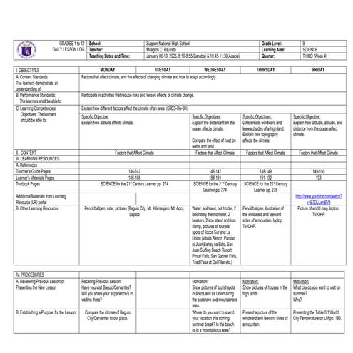 4TH WEEK.docx grade 9 science dll quarter 3 | DOCX