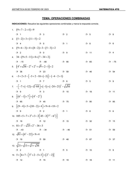 Práctica de operaciones con fracciones complejas | PDF