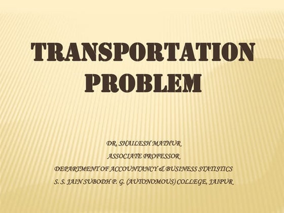 Transportation Problem- Stepping Stone Method | PPTX