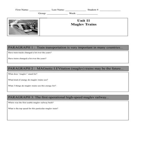 4 unit 11 maglev trains worksheet | PDF