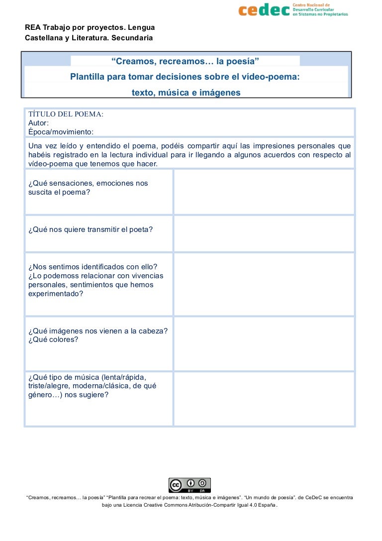 Plantilla para recrear el poema: texto, música e imágenes