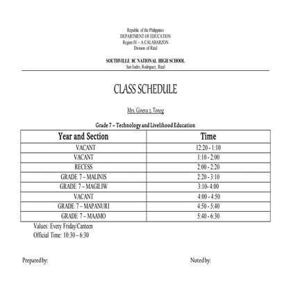 Dept. schedule | DOCX