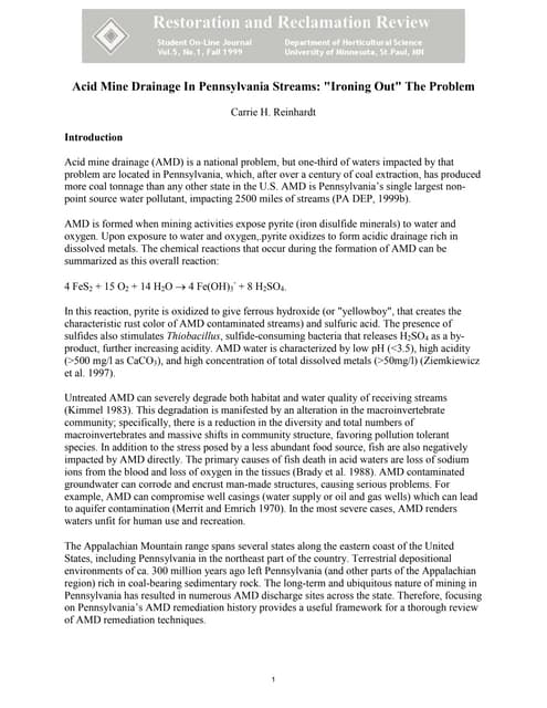 Acid Mine drainage occurrence and its remediation | PPTX | Indoor ...