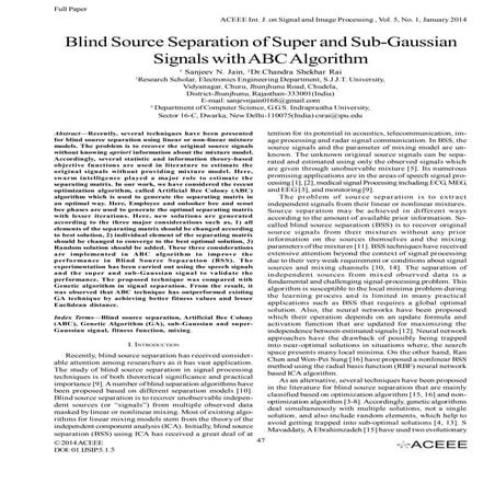Blind Source Separation Of Super And Sub Gaussian Signals With Abc Algorithm Pdf