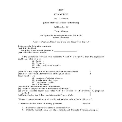 5. quantitative methods in business 2007 guwahati university | PDF