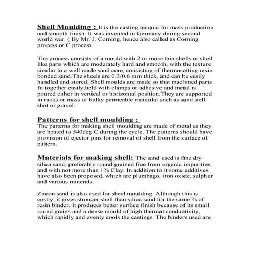IIIE SECTION A MANUFACTURING TECHNOLOGY NOTES 5.shell moulding. | DOC ...