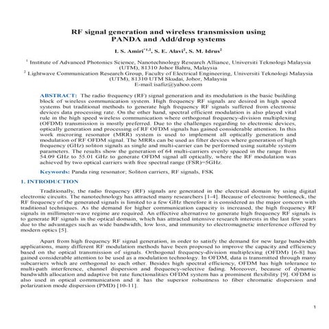 RF signal generation and wireless transmission using PANDA and Add/drop ...