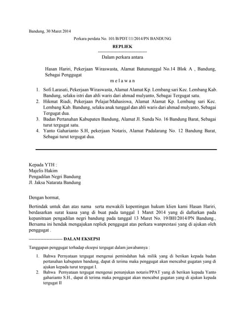 Replik dalam perkara perdata | DOCX