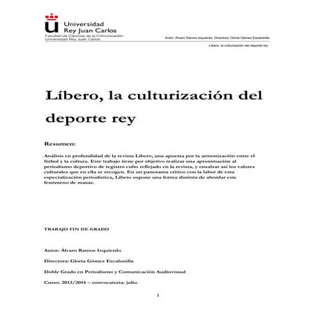 TFG Líbero, la culturización del deporte rey | PDF