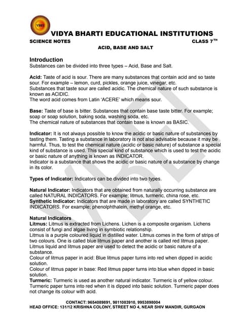 Chapter - 5, Acids, Bases and Salts, Science, Class 7 | PDF