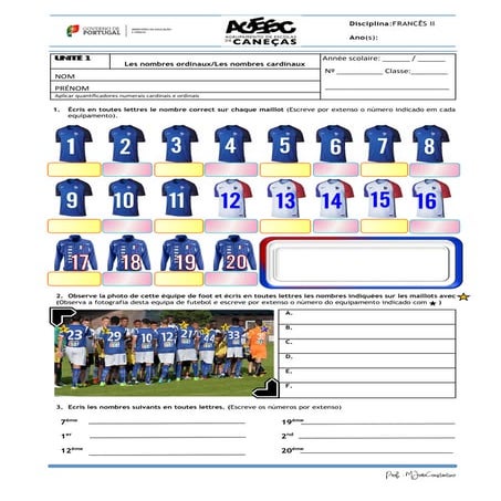 FRANÇAIS .Fiche A1.Les nombres ordinaux/Les nombres cardinaux | PDF