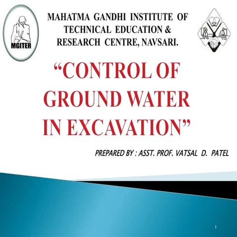 5. CONTROL OF GROUND WATER IN EXCAVATION (ACE) 2160601 GTU | PPT