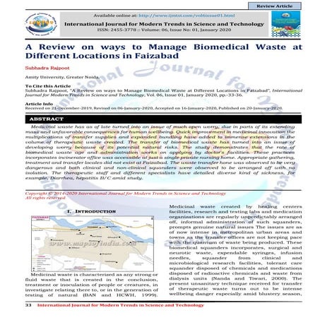 A Review on ways to Manage Biomedical Waste at Different Locations in ...