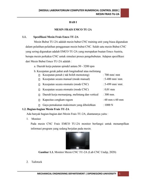 Modul Praktikum Pada Mesin CNC TU 3A 2020 | PDF