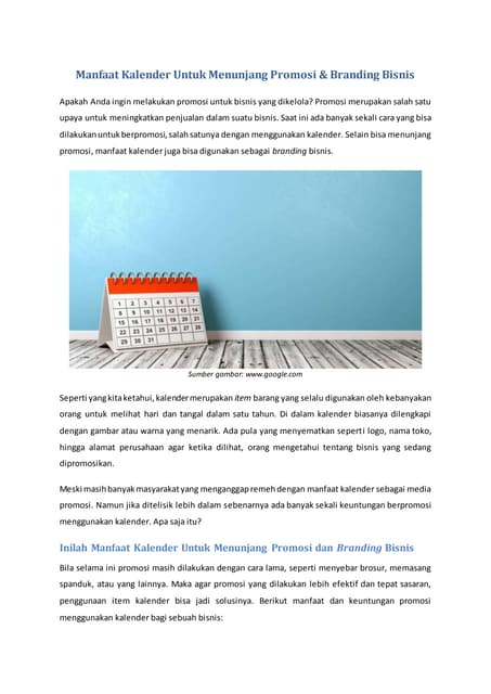 7 Tips Desain Kalender Bisnis Agar Terlihat Unik & Profesional | PDF