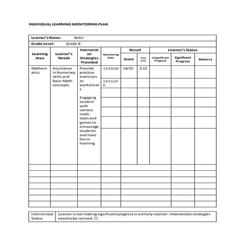 Individual-learning-monitoring-plan-template | PDF