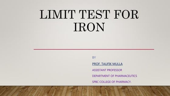 limit test for lead | PPTX | Chemistry | Science