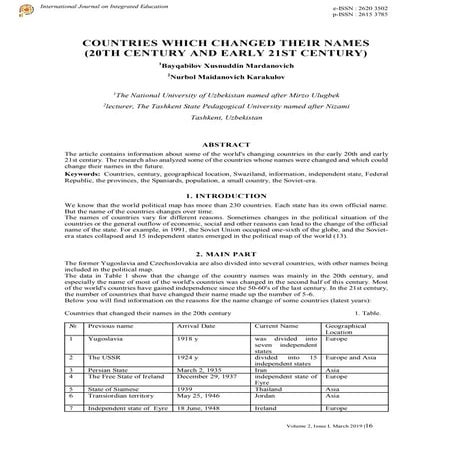 COUNTRIES WHICH CHANGED THEIR NAMES (20TH CENTURY AND EARLY 21ST ...