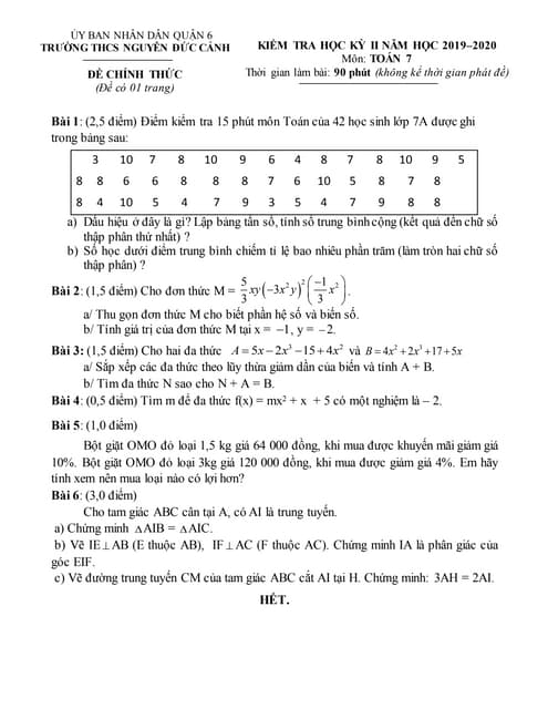 Đề Thi HK2 Toán 7 - THCS Phan Bội Châu | DOCX