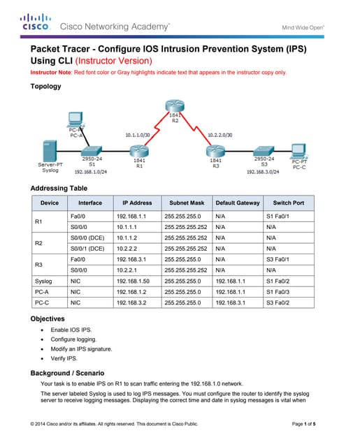 4.4.1.3 packet tracer configuring a zone-based policy firewall (zpf) instructor | PDF | Computer ...