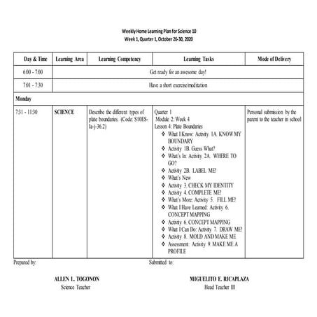 5. Weekly Home Learning Plan in Science.docx