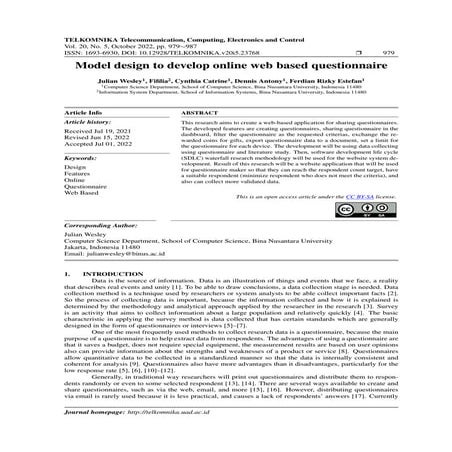 Model design to develop online web based questionnaire | PDF