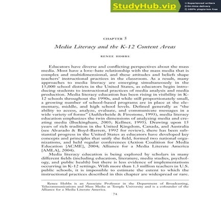 5. Media Literacy And The K-12 Content Areas | PDF