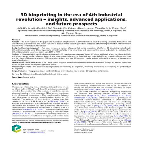 3D bioprinting in the era of 4th industrial revolution – insights ...