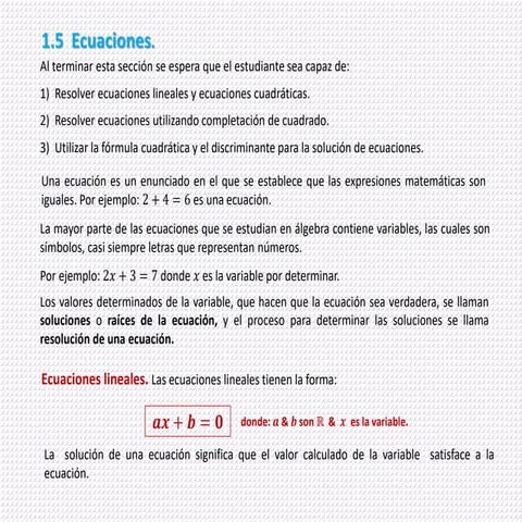 5. Ecuaciones Algebraicas para la realiz | PPTX