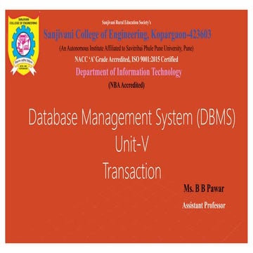 Unit 5 Transaction And Concurrency Control Ppt