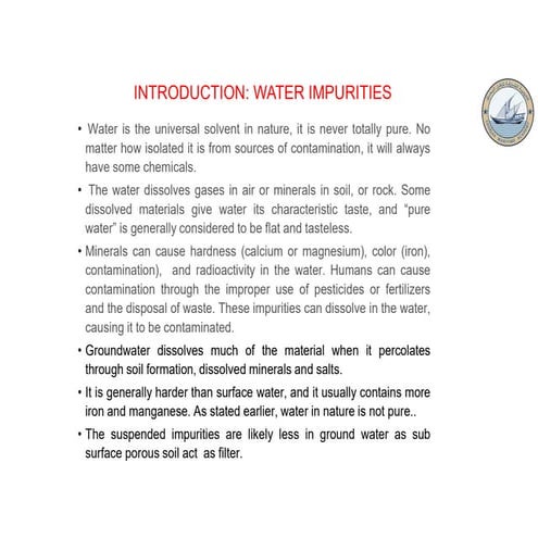 Different types of Impurities present water | PDF