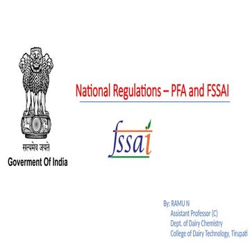 5. National regulations for Food in India - PFA and FSSAI | PPT