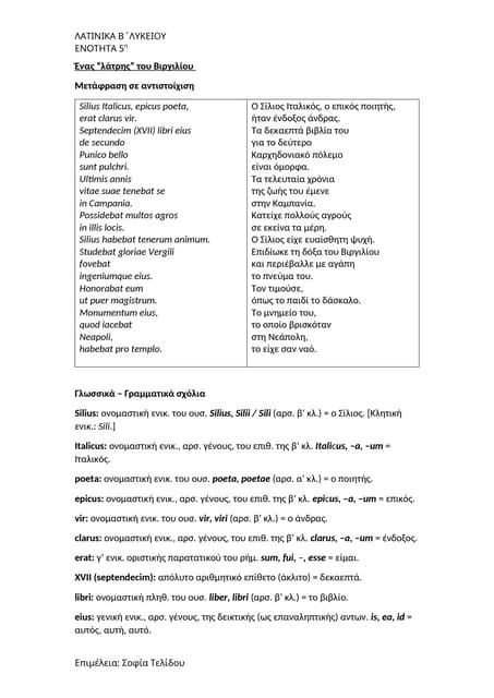 ΛΑΤΙΝΙΚΑ Β΄ΛΥΚΕΙΟΥ 9η ΕΝΟΤΗΤΑ (ΜΕΤΑΦΡΑΣΗ - ΓΡΑΜΜΑΤΙΚΗ - ΣΥΝΤΑΚΤΙΚΟ).docx