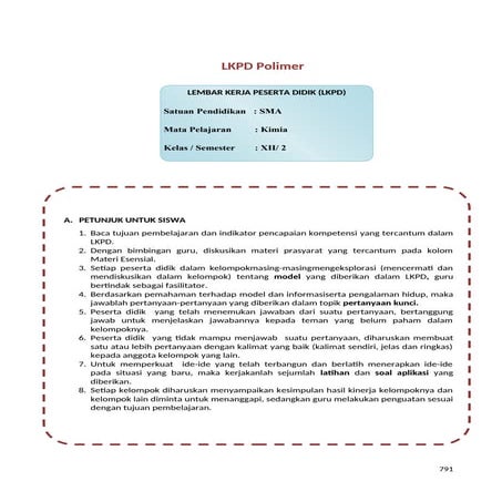 5. LKPD Polimer dan Mokromolekul Kelas XII | DOCX