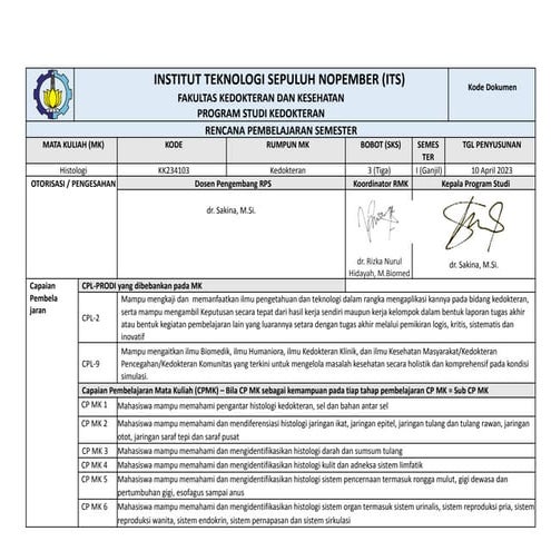 5. RPS Histologi_rev fakultas kedokteran Institut Teknologi Surabaya ...