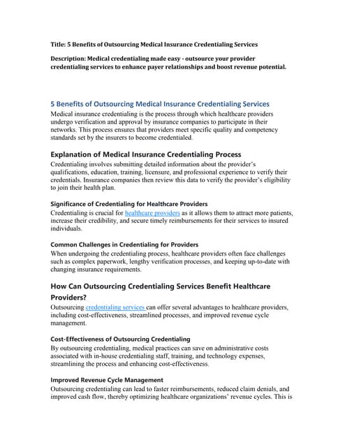 Insurance Credentialing Services Simplifying the Medical Credentialing ...