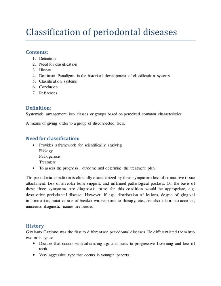 Periodontal Classification Chart